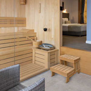 ALEKO Hemlock Wood Sauna Step Stool, Bench, And Storage Shelf & Reviews ...